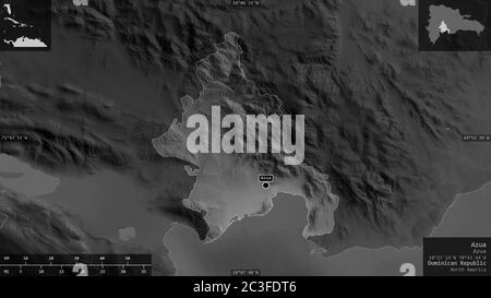 Azua, province of Dominican Republic. Grayscaled map with lakes and ...