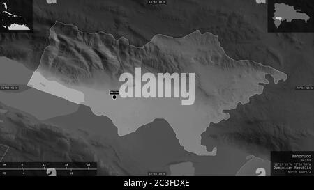 Bahoruco, province of Dominican Republic. Grayscale elevation map with ...