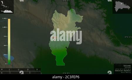 Salcedo, province of Dominican Republic. Colored elevation map with ...