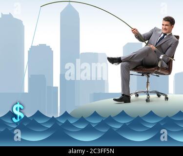 Businessman fishing out dollars from water Stock Photo - Alamy