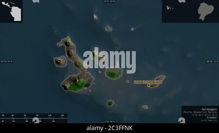 Galápagos, province of Ecuador. Satellite imagery. Shape outlined ...