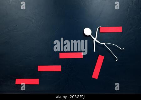 Success concept. Stick man going up the ladder drawing, isolated, on a ...