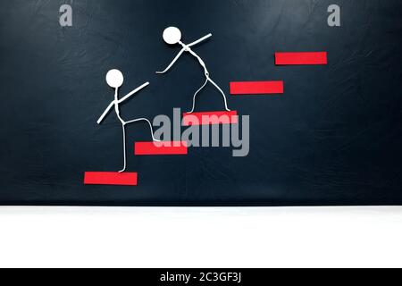 Ladder to success concept. Human stick figure taking first step on a ...