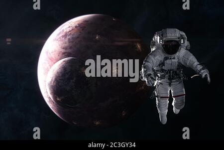 Inhabited planets, astronaut in deep space. Science fiction Stock Photo ...