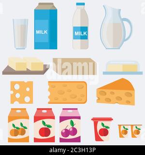 Group of dairy milk products illustration Stock Vector Image & Art - Alamy