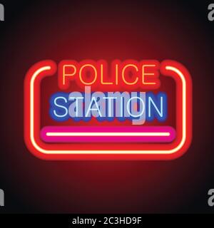 police station neon sign effect for police station office. vector ...