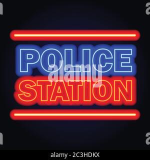 police station neon sign effect for police station office. vector ...