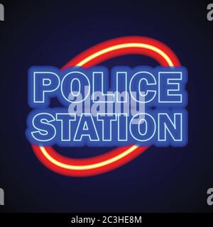police station neon sign effect for police station office. vector ...