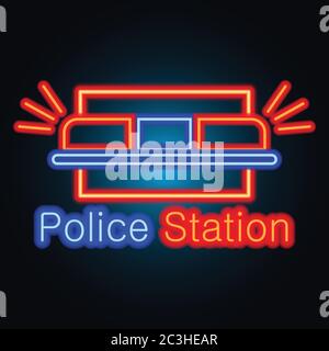 police station neon sign effect for police station office. vector ...