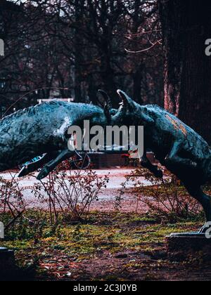A vertical shot of stone statues at the garden of the Big Temple Wat ...