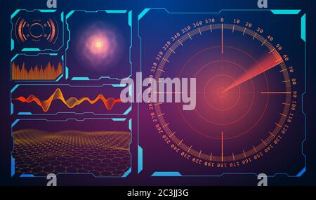 HUD equalizer, music digital sound wave and voice recognition signals ...