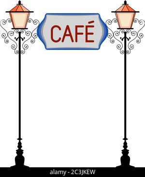 Wrought Iron Cafe Signage With Lamp Vector Illustration Stock Vector ...