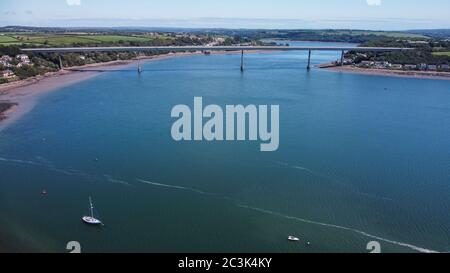 Aerial View of Cleddau Bridge over Cleddau Estuary, Pembrock Dock ...