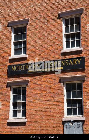 Northern Dispensary, New York City. Coloured wood engraving by N. Orr ...