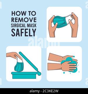 how to remove surgical mask safely infographic vector illustration ...