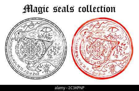 Design set of magic seals with pentagram and mystic symbols isolated on ...