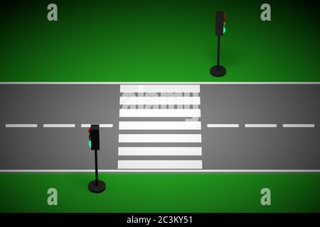 3d illustration of a small urban stretch of road with a motor road and ...