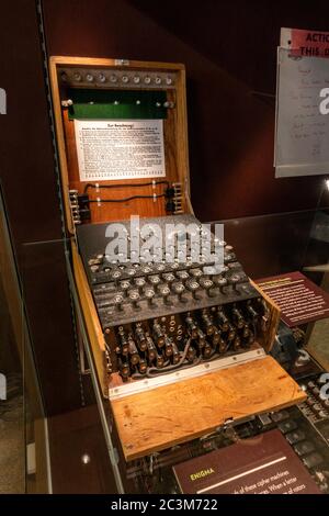 A German Enigma I machine on display in Bletchley Park, Bletchley ...