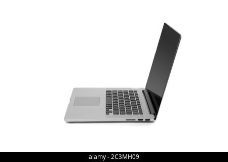 Laptop gray metalic sliver colour notebook beside view open cover on ...