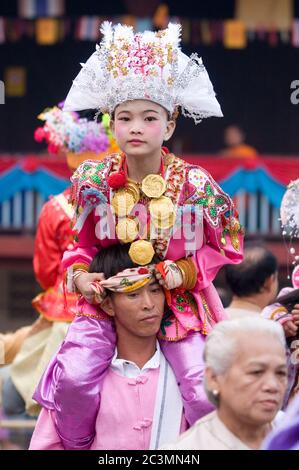 A young ethnic Shan boy dressed in colorful costume seen during an ...
