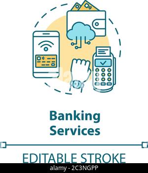 Online banking and financial services outline icons collection. online ...