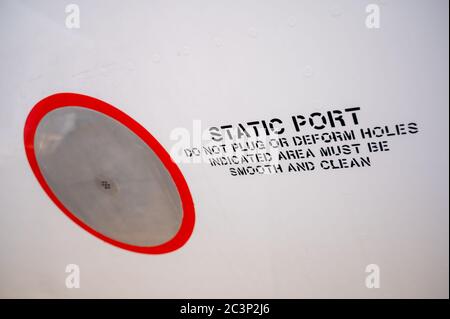 Static port on the exterior fuselage of a commercial jet airplane, Used ...
