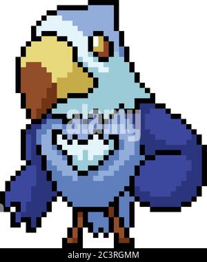 Pixel 8 bit blue tit bird. Animal game assets in vector illustration ...