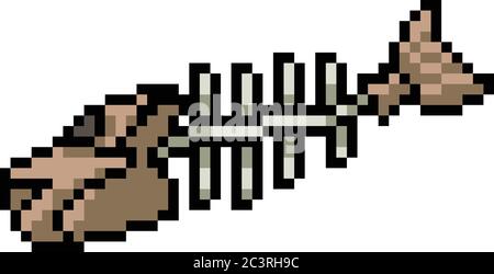 Fish skeleton pixel art. 8 bit Fish skull. pixelated Vector ...