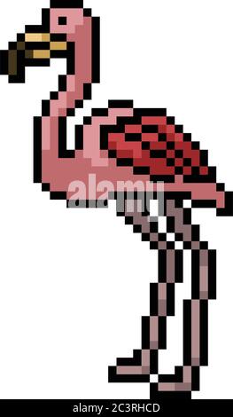 Cute cartoon Flamingo. Pixel art. Isolated vector Stock Vector Image ...