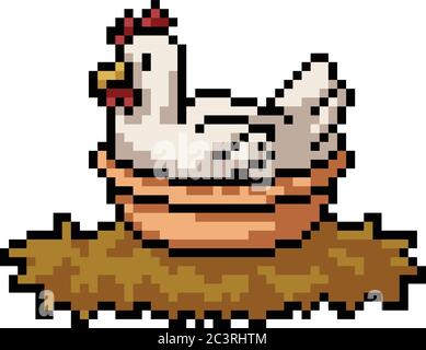 Chicken pixel art isolated. 8 bit Little chicken pixelated Vector ...