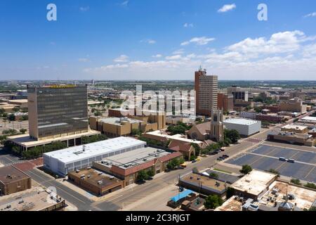 Daytime aerial views above the skyline of downtown Lubbock, Texas Stock ...