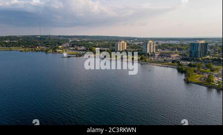 Aerial view of Downtown Barrie, Ontario, including the waterfront park ...