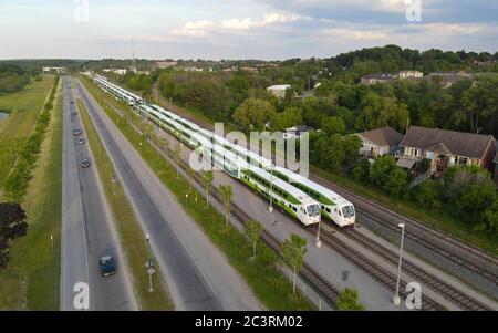 Barrie Line Go Train Aerial - Barrie Ontario Canada Stock Photo - Alamy