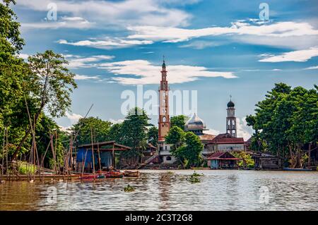 Mosque in Danau Tempe, Tempe Lake near Sengkang, Sulawesi, one of the ...
