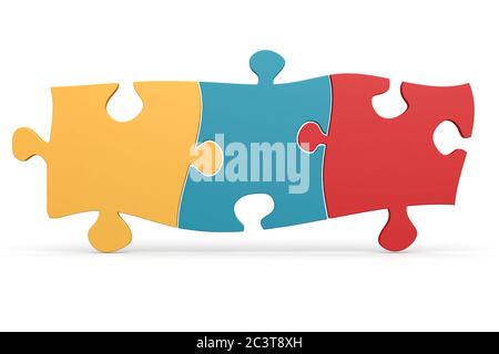Connected colorful jigsaw puzzle parts or pieces isolated on a white ...