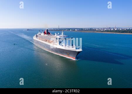 Aerial photo of Queen Mary 2, transatlantic ocean liner front view ...