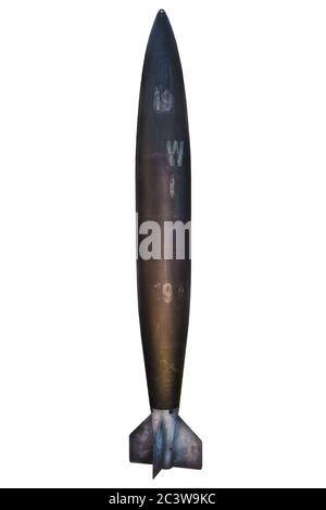 Projectile, bomb, rocket isolated on white background. Large exploding ...