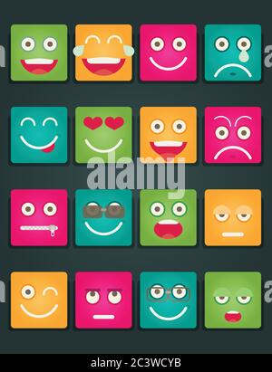 Emoticons Collection. Set of Emoji. Flat style. Different Emoticons ...