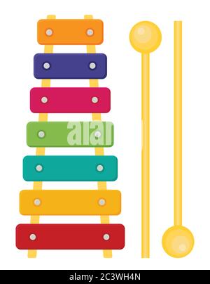 Wooden colorful xylophone toy. Wooden musical instrument for kids cartoon vector illustration ...