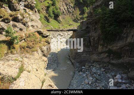 Azerbaijan. Decrepit wooden bridge over the river Stock Photo - Alamy