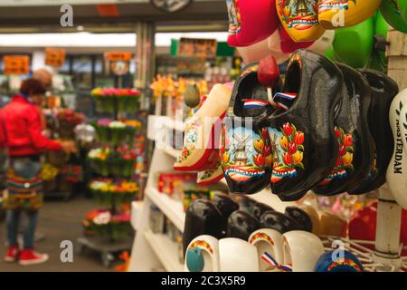 Colorful wooden tulips, popular souvenirs from Holland, for sale at a ...
