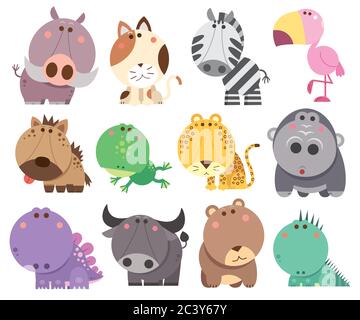 Cute jungle cartoon animals. Safari animal, isolated giraffe, lion and ...