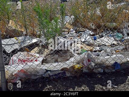 trash including plastics along 880 freeway shoulder in Union City ...