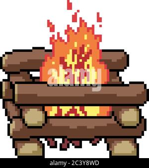 8 bit bonfire icon. Pixel art object. Old school vintage game graphics ...