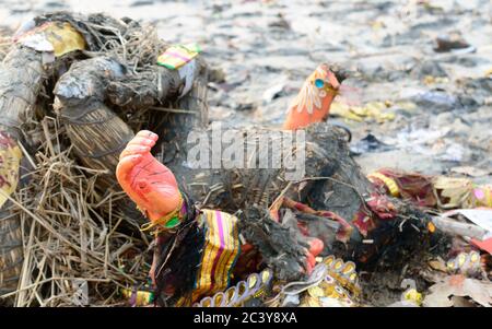 Farewell Durga Idol water River Jamuna Visarjan Durga Pooja dassera ...