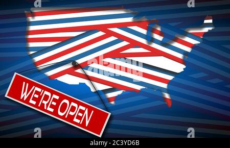 Reopening sign with US map, reopening economies concepts. 3d rendering ...