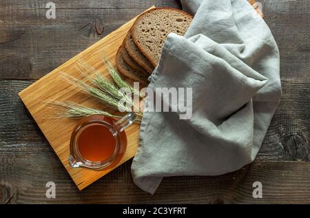 Top view of traditional rye bread kvass Stock Photo - Alamy