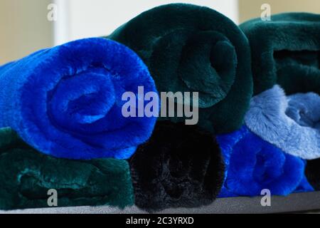 different types of Artificial fur in the store. fur fabric Stock Photo ...