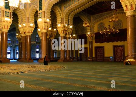Sanaa, Yemen - March 6, 2010: Interior of AL-Saleh mosque. This modern ...