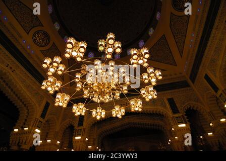 Sanaa, Yemen - March 6, 2010: Interior of AL-Saleh mosque. This modern ...